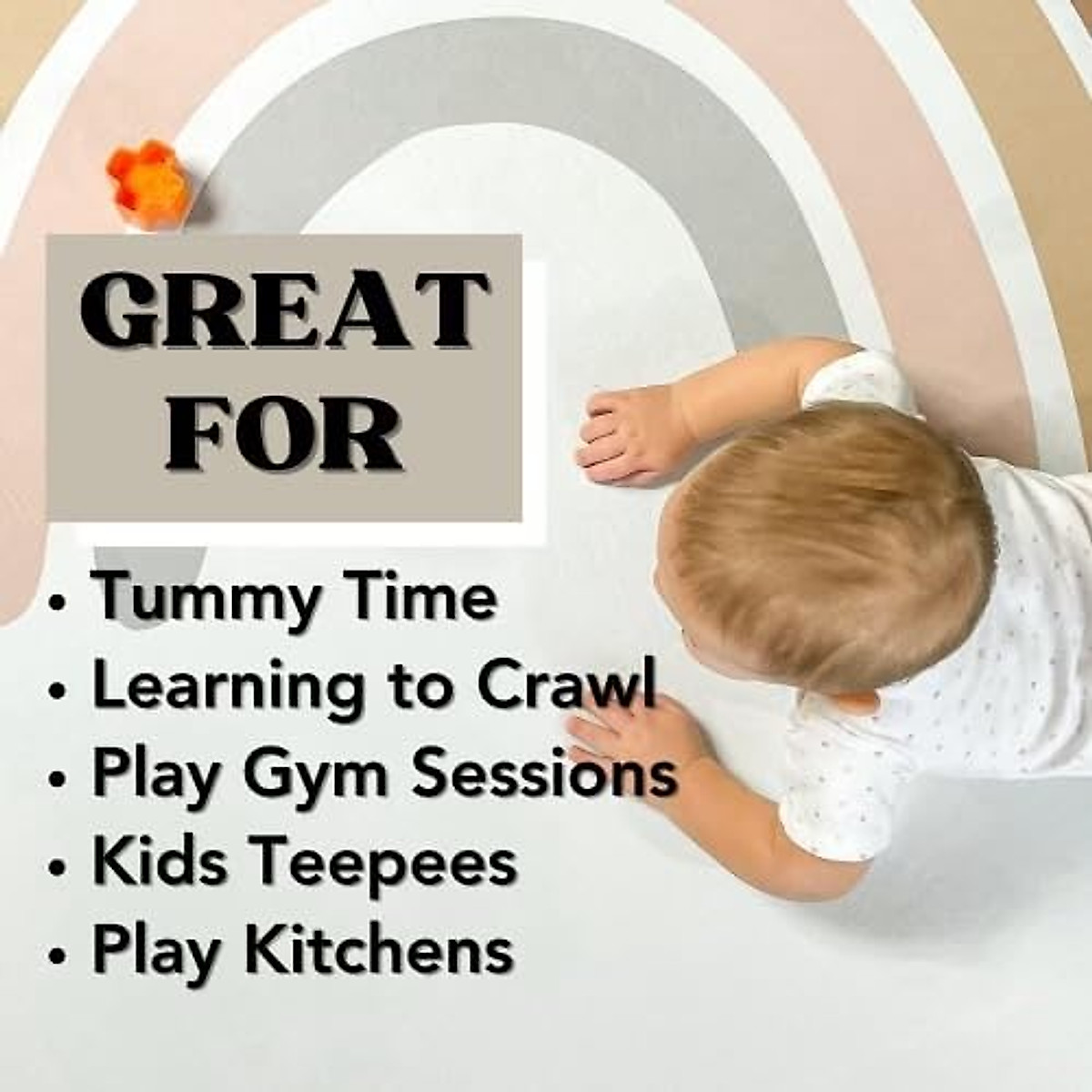 The Happy Hippo Baby Nursery Rug Decor, Safe, Stylish, and Washable Tummy Time Playmat for Bedroom or Living Room Floor, Boho Rainbow Design for Toddler or Kids Playroom, 41 x 57 Inches