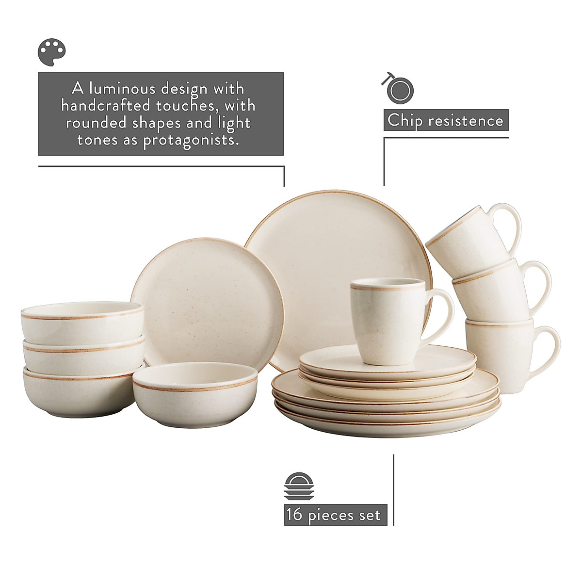 Corona Dinnerware Set 16-pieces Earthenware | Beige Caoba | Hand-Painted | Set de Vajilla 4 puestos | 16 piezas | Ceramica | Artisan Decor