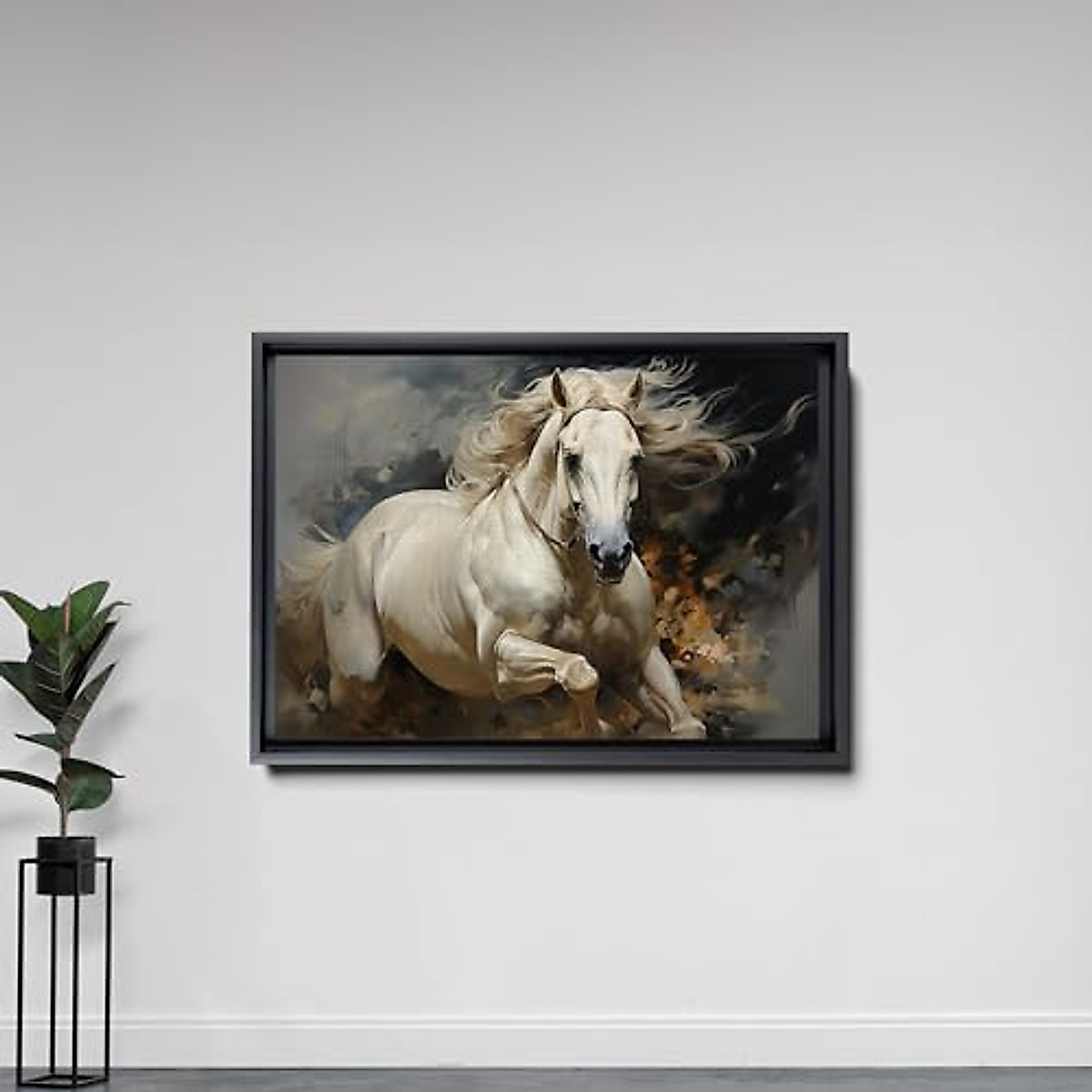 Majestic Black Stallion Galloping In The Clouds, Black Horse On Salt Flats, Canvas Print, Black Horse Print, Black Horse Wall Art