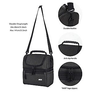 MIER Insulated Lunch Box 2 Compartment Lunch Bag and Expandable Lunch Pack for Men, Women, Black