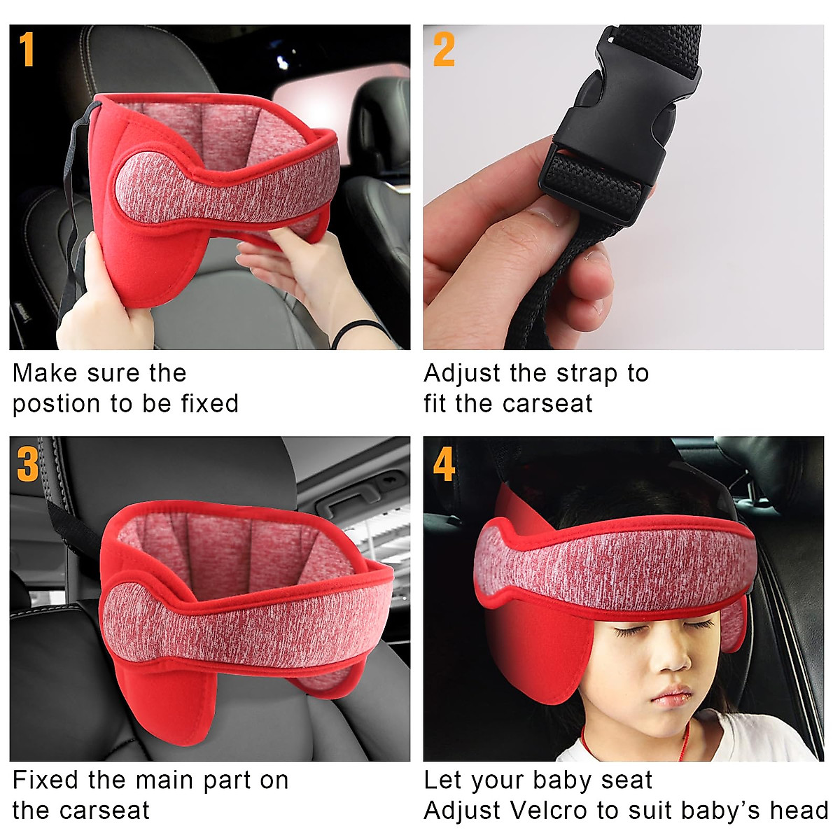 vocheer Baby Car Seat Head Support Band, Adjustable Carseat Sleep Nap Aid Holder Belt Head Protection Strap for Kids 1-5 Years Old Red