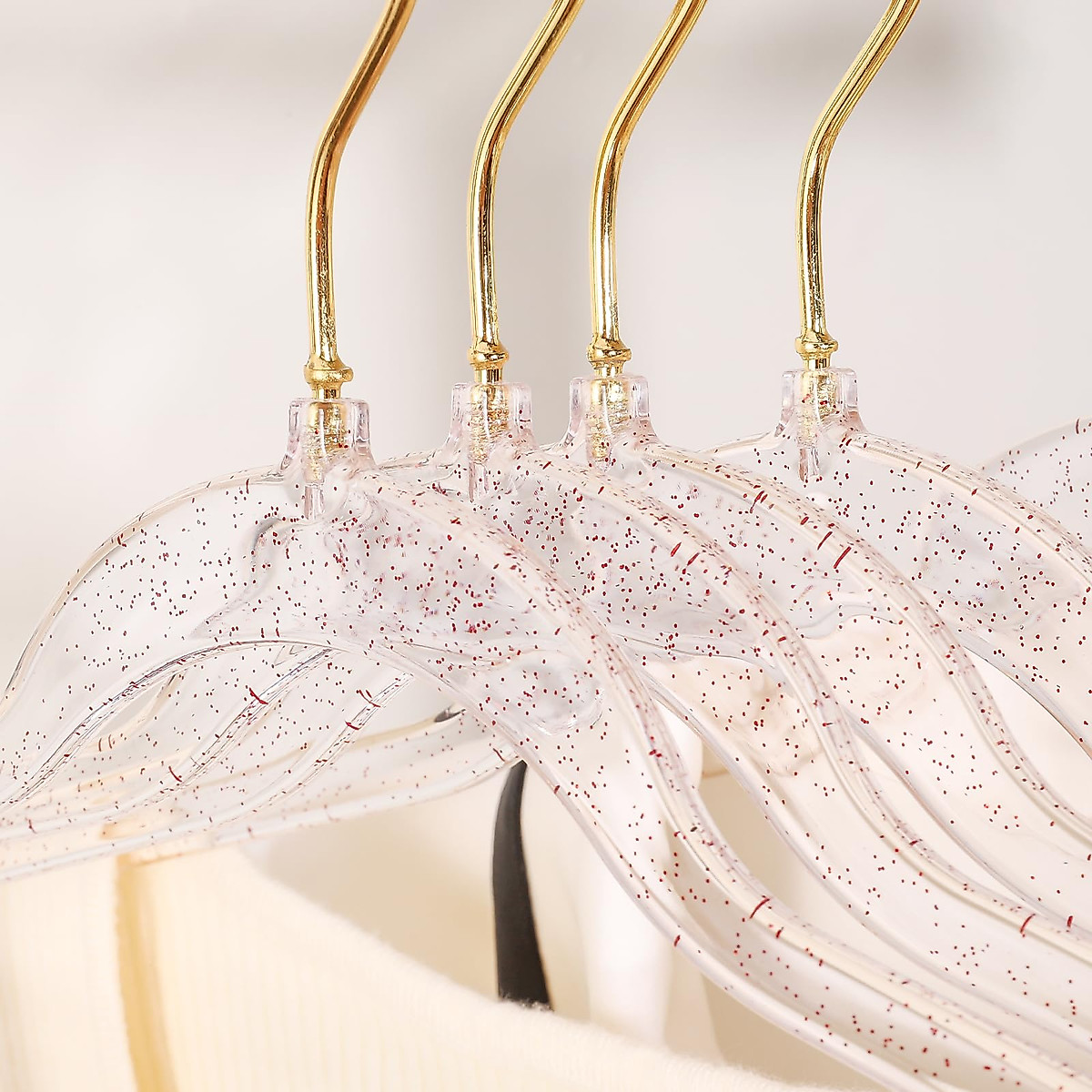 Gold Glitter Hangers,Pink Sparkle Hangers 20 Pcs,Ultra-Thin Acrylic Glitter Hangers for Dress Suits, Glitter Hangers for Girls Non-Slip Space Saving (Pink)