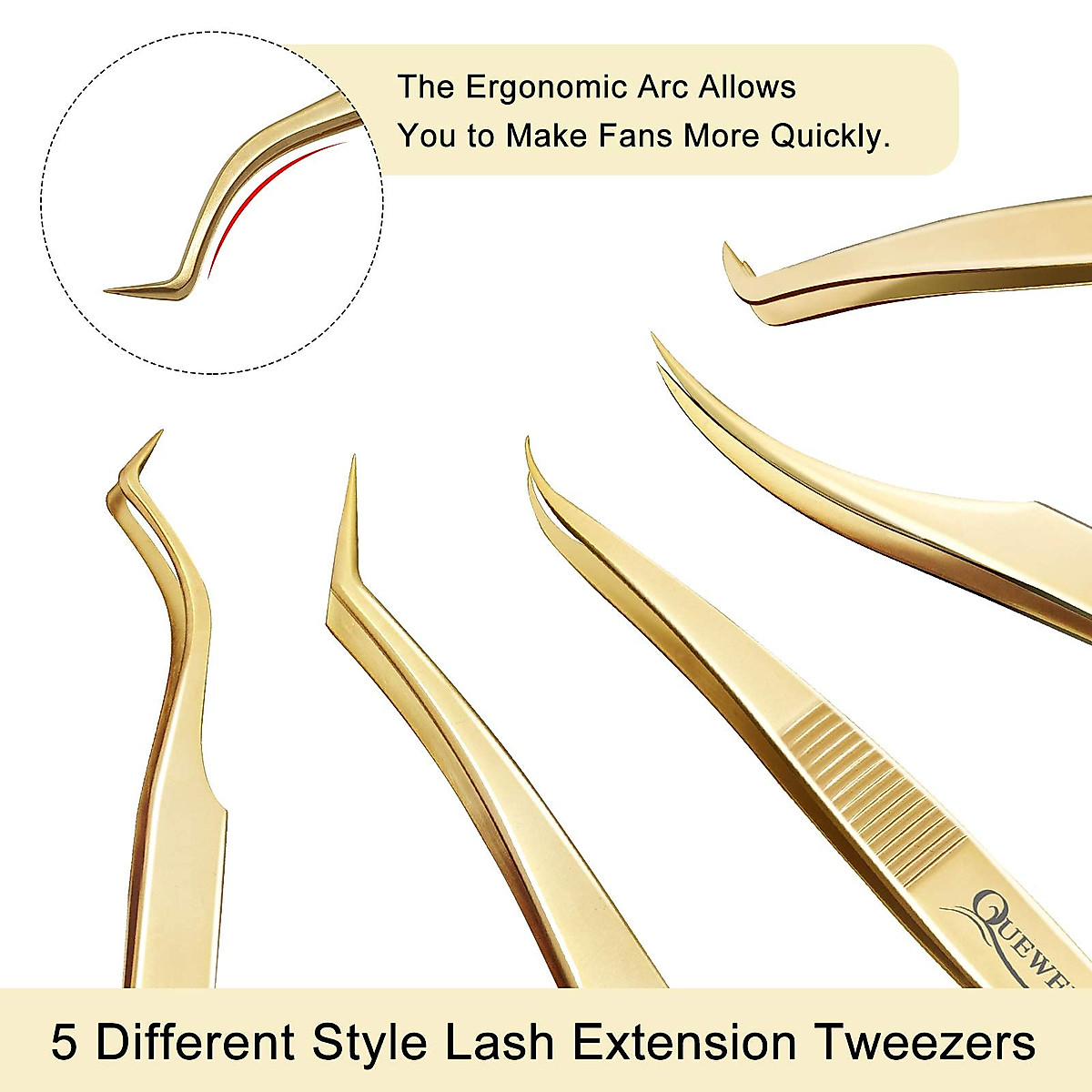 Volume Eyelash Extensions Tweezers Set 5 PCS,Stainless Steel Lash Tweezers Curved Precision Tweezers Application
