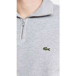 Lacoste Men's Long Sleeve 1/4 Zip Cotton Sweatshirt, Silver Chine, XL