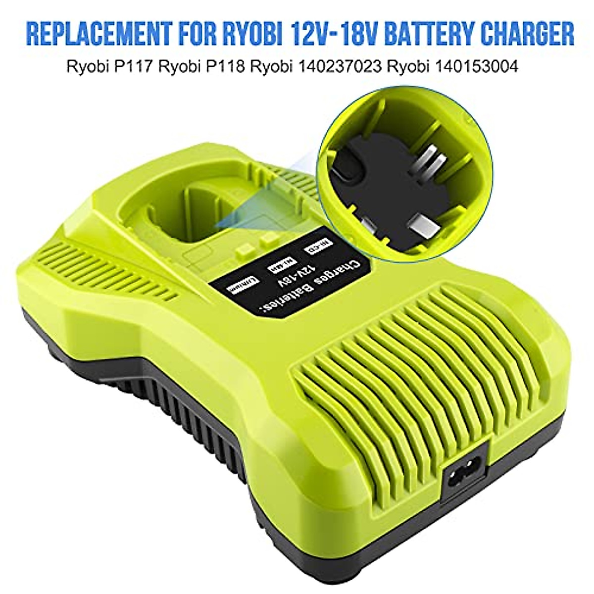 ADVTRONICS P117 P118 Dual Chemistry Charger Compatible with Ryobi 12V-18V One+ NiCd NiMh Lithium Battery P100 P101 P102 P103 P105 P107 P108 P200 1400670