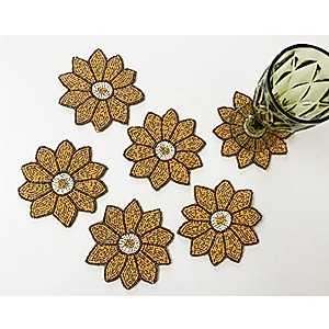 SS CREATIONS Décor Indian Handmade Beaded Coffee, Tea Coaster 6 Inches Dia Set of 6 (Style-03)