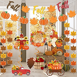 Fall Party Decorations Supplies - NO DIY- Fall Home Decor Set Include Glitter Fall Banner Pumpkin Maple Leaf Garland, 6pcs Hanging Swirls, 4Pcs Maple Leaves Garland Strings for Fall Thanksgiving Party