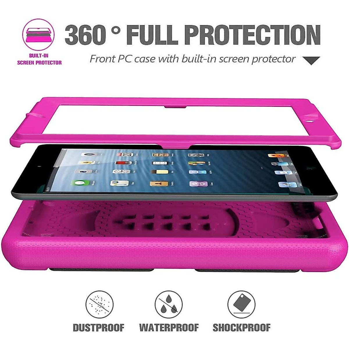 BMOUO Kids Case for iPad 2nd 3rd 4th Generation, iPad 2 3 4 Case - Built-in Screen Protector, Shockproof Convertible Handle Stand Friendly Kids Case for 9.7” iPad 2nd 3rd 4th Generation - Rose
