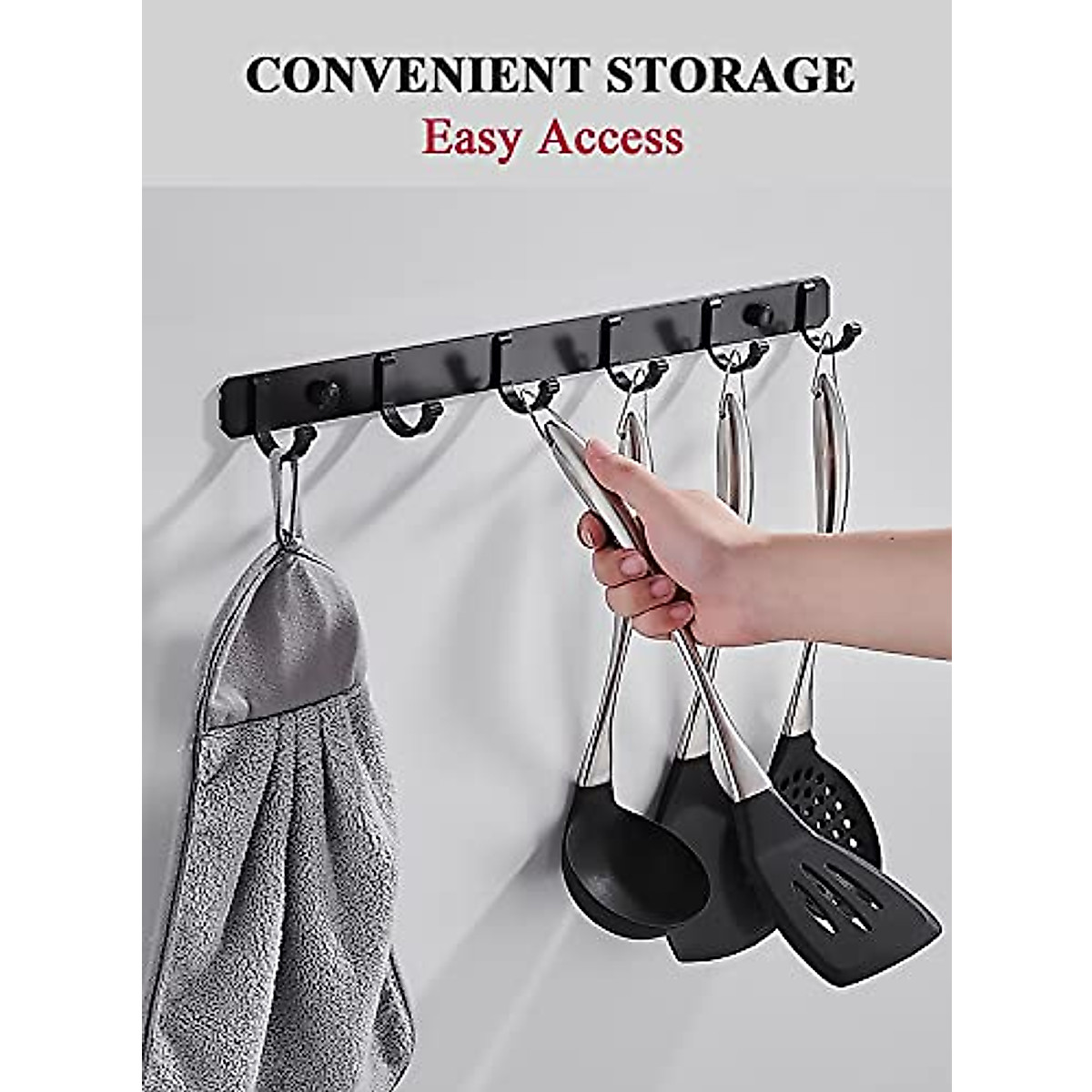fammom CukAid Coat Rack Wall Mounted,Heavy Duty Metal Towel Hooks,Black Wall Coat Hook for Hanging Clothes,Cooking Tool,Towel,Wallets,Hat, Key,Bag. (Black, 6Hooks)