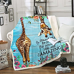 Erosebridal Farm Animal Throw Blanket for Couch Giraffe Print Fleece Blanket, Teal Wooden Stripe Sherpa Blanket Twin Size Colorful Floral Flower Blanket, Jungle Wildlife Bed Blanket Lodge Cabin Decor