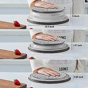 Microwave Cover For Food, Microwave Splatter Cover, Collapsible Microwave Splash Guard Lid and Food Strainer, Bpa Free, 10.5 Inch, Grey