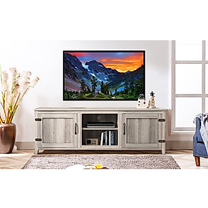 WESOME TV Stand for 50/55/60/65/70/75/80 TVs, Large Farmhouse Barn Door Wooden Media Console with Adjustable Shelves, Rustic TV Console Table Cabinet for Living Room Bedroom 70 Inch (Grey Wash)
