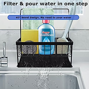 DMJWAN Kitchen Sink Caddy Organizer, 304 Stainless Steel Sponge Holder Sink Caddy for Dish Rags Brush Soap Scrubber with Auto Drain Tray