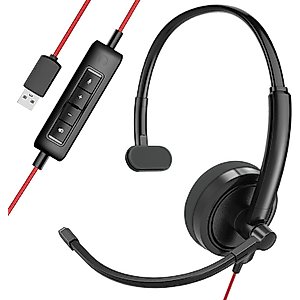HROEENOI Premium USB Wired Headset with Noise-Cancelling Microphone, Ideal for PC, Laptop, Zoom Calls, Skype Meetings, Call Centers, and Home Office Use with in-Line Controls for Volume & Mic Mute