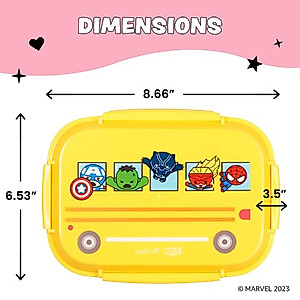 Yoobi x Marvel Avengers Bento Box and Ice Pack - 3 Compartment Kawaii Lunch Box w/Fork & Spoon, Dishwasher & Microwave Safe Food & Snack Container for Kids & Adults - BPA & PVC Free, Leakproof