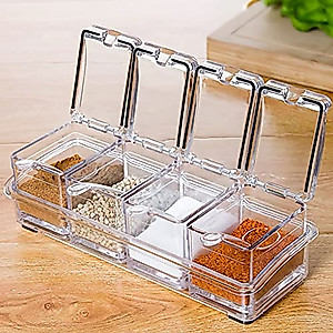 Dfacio Clear Seasoning Containers, Sugar Container Salt Box Condiment Containers with Spoons and Tray, Catering Supplies for Coffee Bar and Hot Cocoa Bar