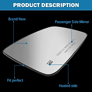 Passenger Right Side Heated Mirror Compatible with 2009-2018 Dodge Ram 1500, 2500 Mirror Glass - Exterior Side View Convex Mirror - Replace# 68079362AA, 68050298AA