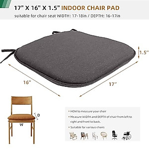 RACE LEAF Indoor Chair Cushions Dark Gray, 17" X 16" Chair Pads for Dining Chairs Set of 4, High-Density Foam Chair Seat Cushion Pads with Ties and Non-Slip Backing