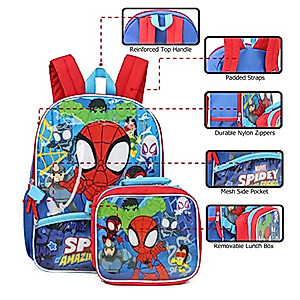 Marvel 16'' Full Size Spidey and His Amazing Friends Backpack Lunchbox Set Bookbag School Set, Blue/Red