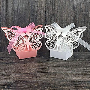 ponatia 50 Pack Laser Cut Butterfly Wedding Favour Box With Organza Ribbon Birthday Party Candy Boxes