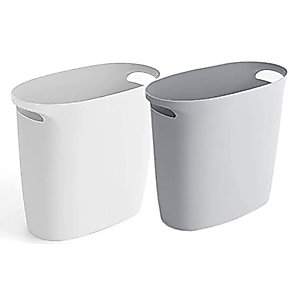 Feiupe 4 Gallon Small Trash Can Bathroom Wastebasket Garbage Can for Kitchen Office Bathroom Bedroom (White+Gray, 4 Gallon(2 Pack))