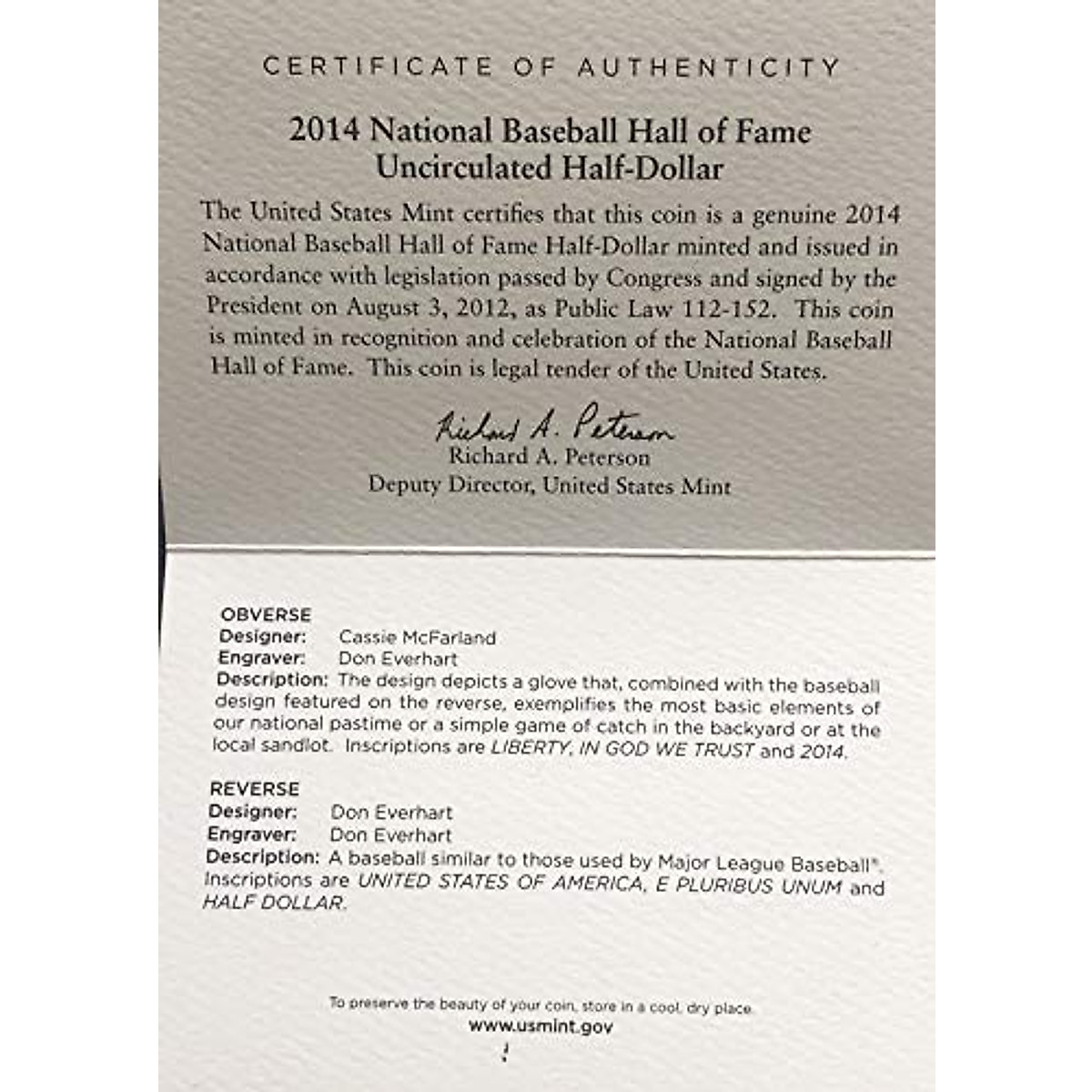 2014 D Baseball Hall Of Fame Comes in original US mint Box Half Dollar Brilliant Uncirculated US mint