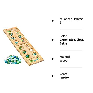 Regal Games - Wooden Mancala Board Game Set - Portable Foldable Wooden Board, 48 Glass Mancala Stones, and Mancala Instructions - for Large Groups, Parties, Travel, Family Events, Adults, and Kids