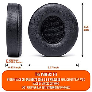WC Extra Thick Replacement Earpads for Beats Solo 2 & 3 by Wicked Cushions - Ear Pads for Beats Solo 2 & 3 Wireless ON-Ear Headphones - Soft Leather, Luxury Memory Foam, Strong Adhesive | Black