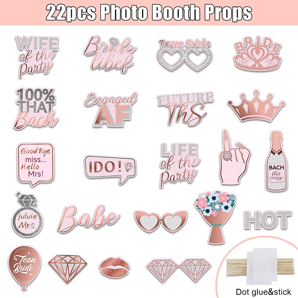 Bridal Shower Photo Booth Props 30 Pieces, Bride to Be Sign Photo Frame Decorations Bachelorette Party Decorations Wedding Photo Booth Props, Bride to Be Party Supplies