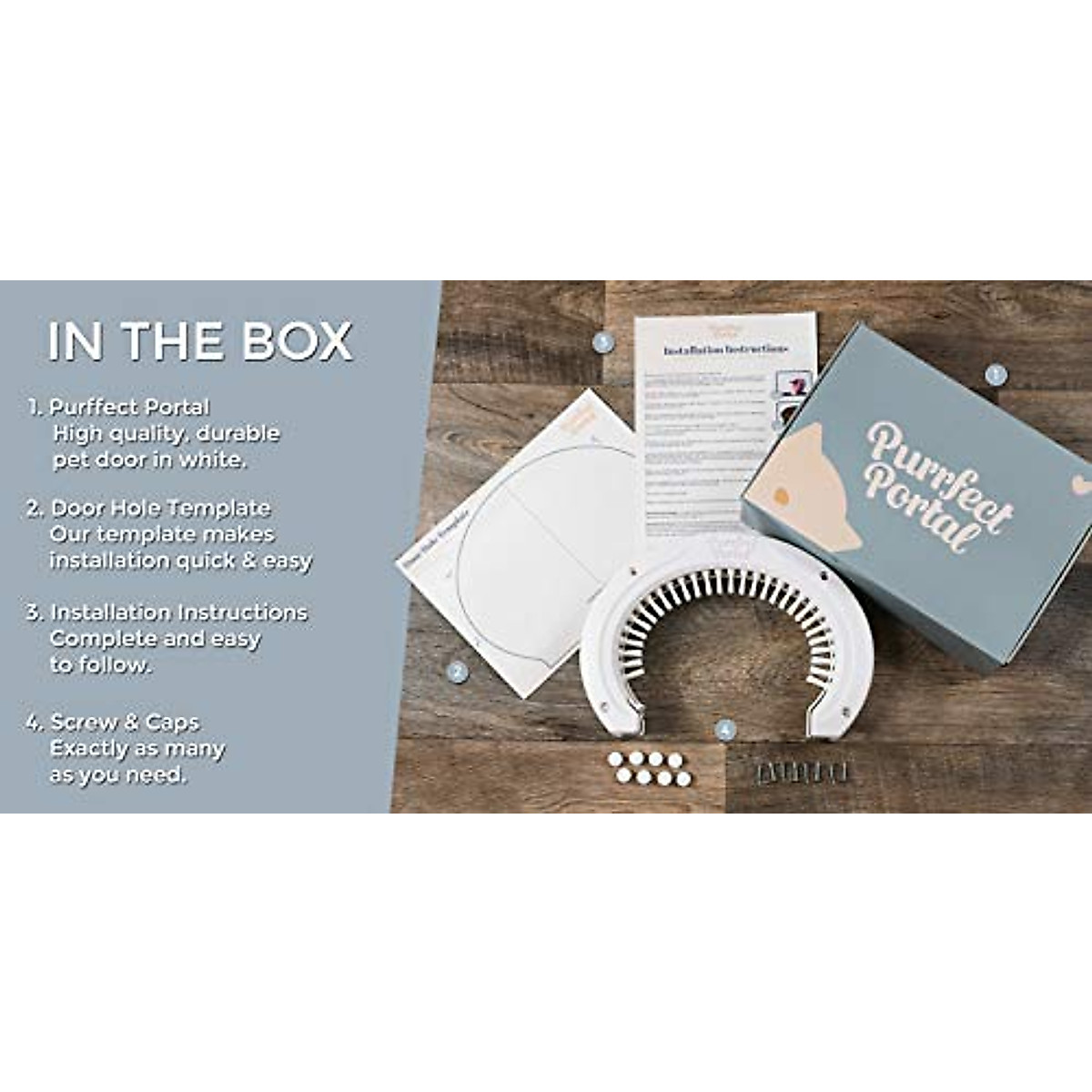 Cat Door for Interior Doors with Grooming Brush - Large Pet Cat Pass for Adult Cats up to 20 Lbs - Easy to Install Pet Door w/ Brush Plus Detailed Instructions, Screws & Screw Caps