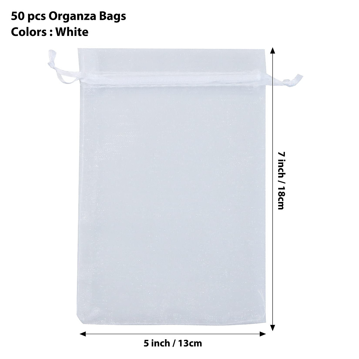 ANZNKU 50 Pack Organza Bags 5 x 7 Inch, White Sheer Favor Bags with Drawstring, Small Mesh Bags Drawstring, Gift Bags Small Size, Sheer Bags Drawstring For Wedding Party