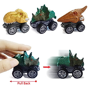Dinosaurs Carrier Truck, Dino Transport Toy Vehicles with 3 Mini Dinosaur Pull Back Cars, Perfect Christmas Stocking Stuffers Gifts for 3+ Year Old Kids and Boys