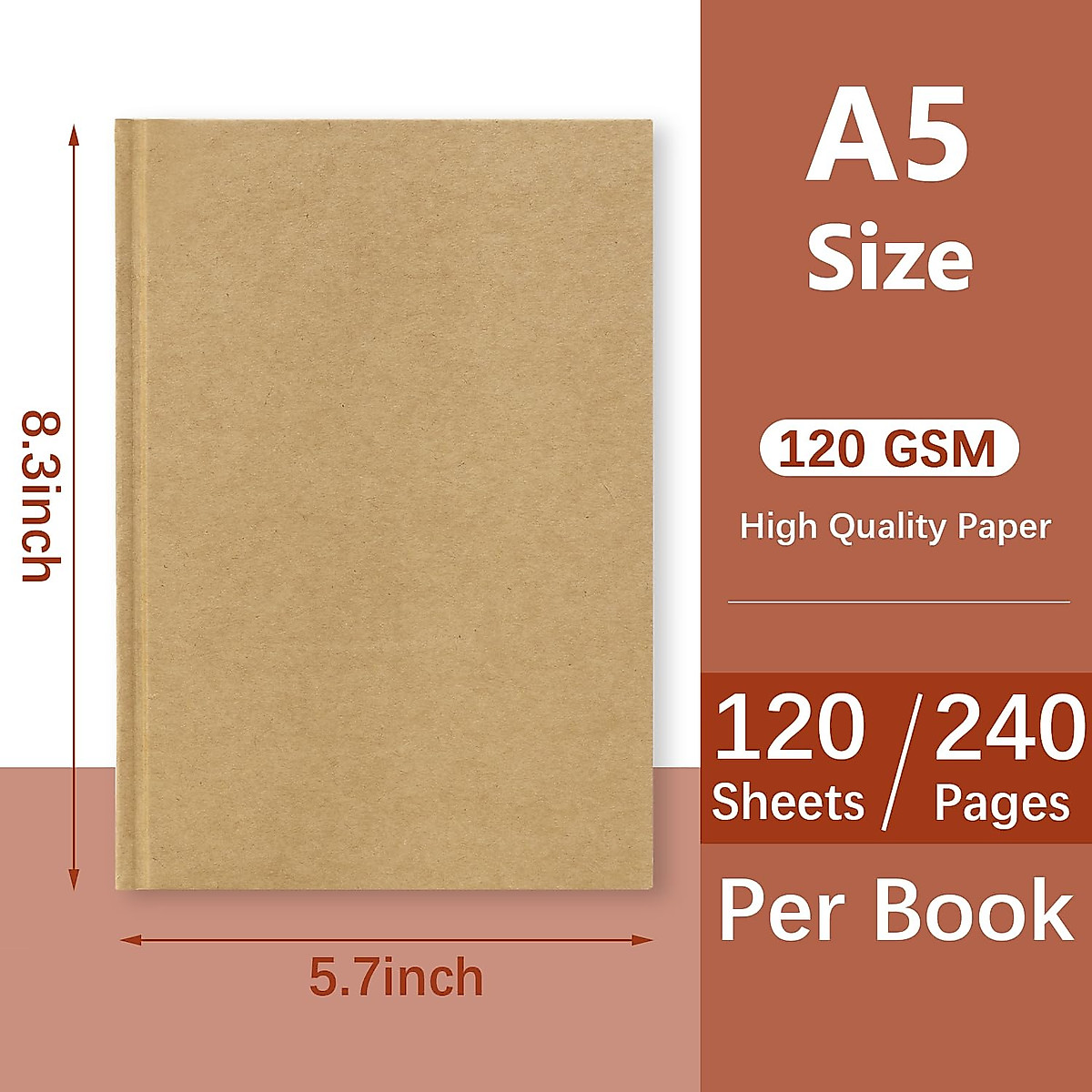 Dynta Hardcover Sketchbook Blank Notebook Bulk 6 Packs Unlined A5 Size 5.7”x8.3” 120 Sheets/240 Pages Premium Paper Sketch Pad for Drawing Books Art Supplies for Office School Travelers Journal