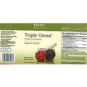 GNC Herbal Plus Triple Ginsa, 200 Capsules, Supports Vitality