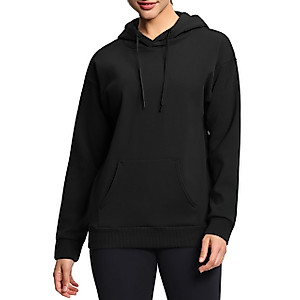THE GYM PEOPLE Women's Basic Pullover Hoodie Loose fit Ultra Soft Fleece hooded Sweatshirt With Pockets (fleece lined-Black, Large)