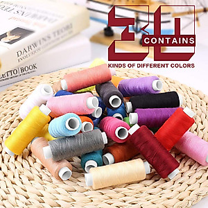 Queta 30 Color Polyester Sewing Thread Kit - 30 Spools for Hand & Machine Sewing, Includes 2 Needle Threaders, 16 Needles, Box