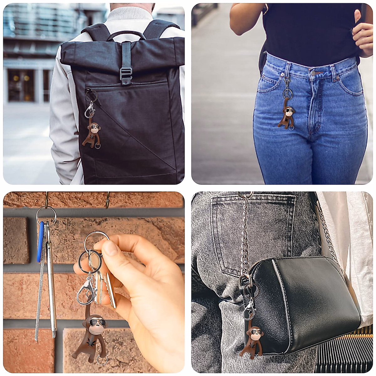 YGMONER Cool Monkey Banana Keychains Car Keys Holder Backpack Pendant Charm (Brown)