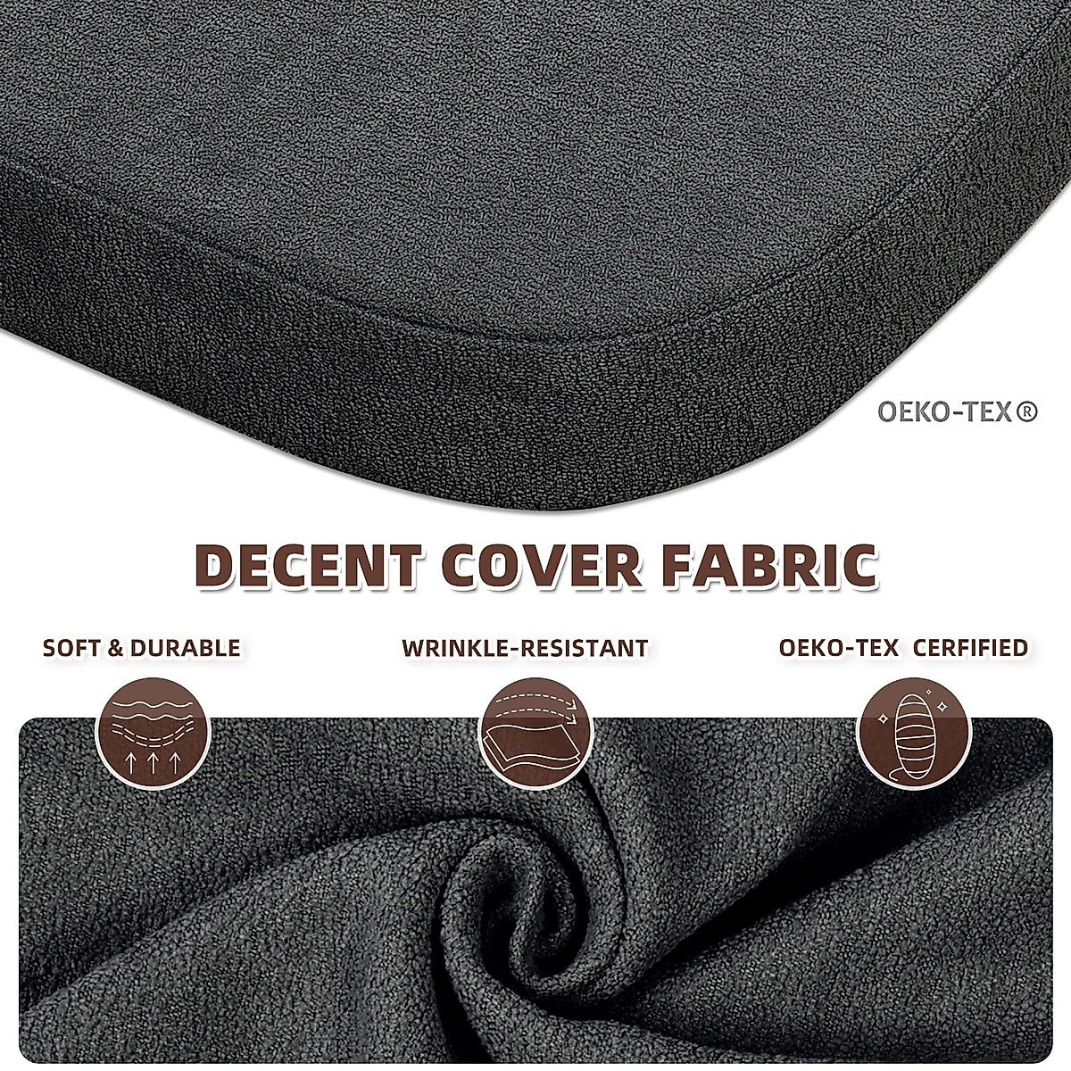 HAVARGO Chair Cushions for Dining Chairs with Supportive Foam [16.5x16.2 Inches] Kitchen Chair Pads Indoor Seat Cushions for Dining Chairs, 2" Thick Dining Room Chair Cushions Set of 4 Dark Grey