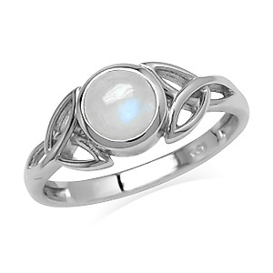 Silvershake Natural 6 mm Round Rainbow Moonstone 925 Sterling Silver Triquetra Celtic Knot Ring Size 7