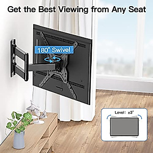 Full Motion TV Wall Mount Brackets for Most 26-55 Inch LED LCD Flat Curved Screen Monitors TVs, Single Articulating Arm TV Mount Swivel Tilt Extension, Max VESA 400X400mm Up to 88lbs by Pipishell