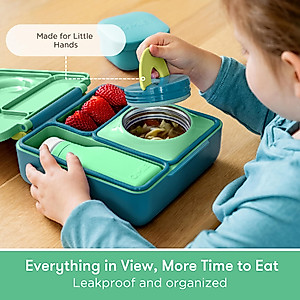 OmieBox Bento Box for Kids - Insulated Lunch Box with Leak Proof Thermos Food Jar - 3 Compartments, Two Temperature Zones - (Meadow) (Single) (Packaging May Vary)