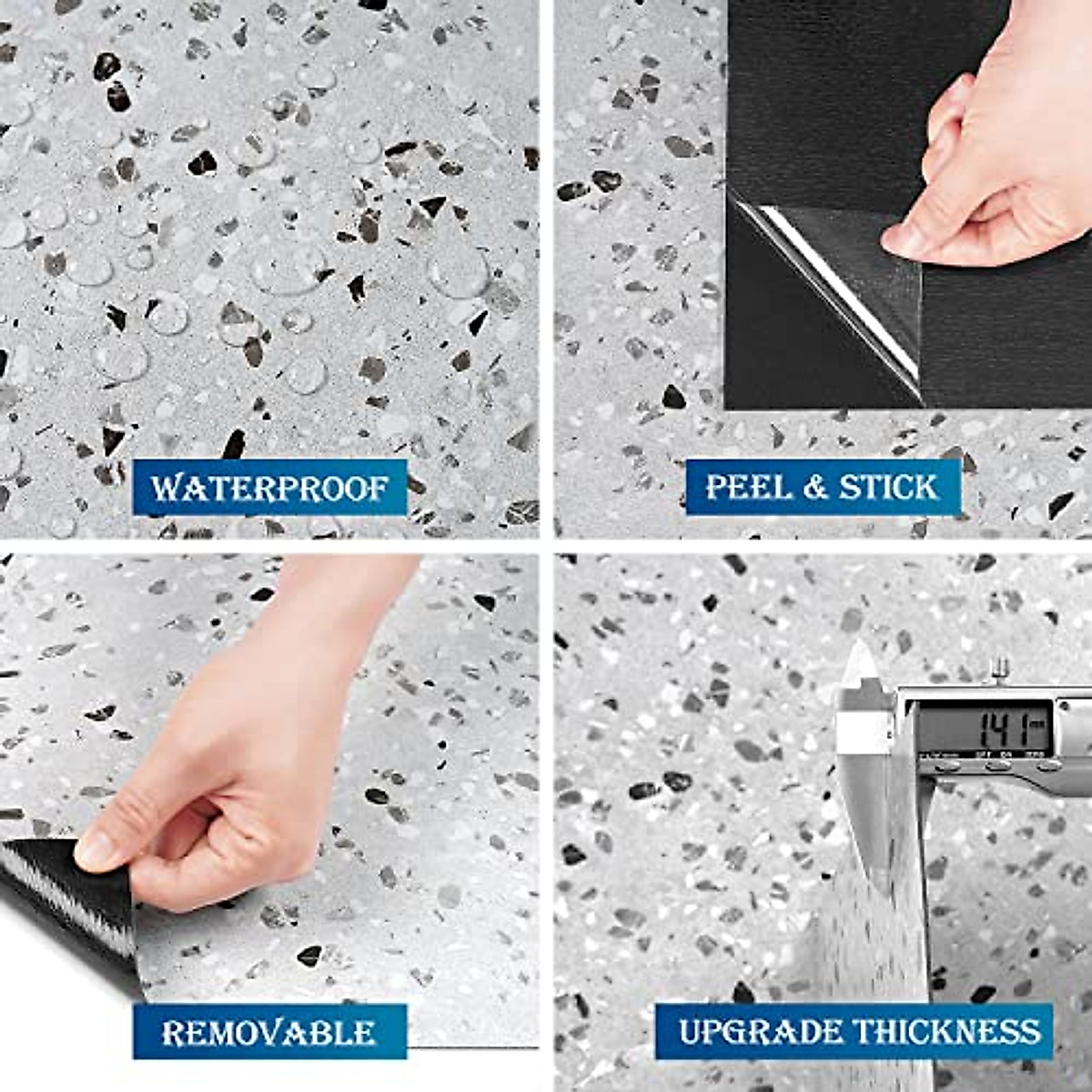 FunStick 30 Pack Peel and Stick Floor Tile Bathroom Flooring 12x12 In Thick Grey Floor Tiles Peel and Stick Waterproof Self Adhesive Terrazzo Vinyl Flooring Tiles for Kitchen Bedroom Laminate Flooring