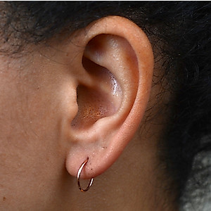 Tiny 14K Gold Thin Continuous Endless Hoop Earrings (1mm Tube) (12mm - Rose Gold)