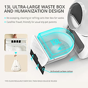 boqii Automatic Cat Litter Box, [13L Ultra-Large Waste Box] [Multi-cat Recognition] Self Cleaning Cat Litter Box with Removable Filter by Catlink APP Remote Control for Multiple Cats