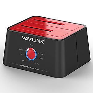 WAVLINK USB 3.0 to SATA I/II/III Dual Bay External Hard Drive Enclosure Docking Station, Caddy Reader for 2.5/3.5 inch SATA HDD SSD, 2x16TB and UASP Offline Cloner, Disk Duplicator Function- Red