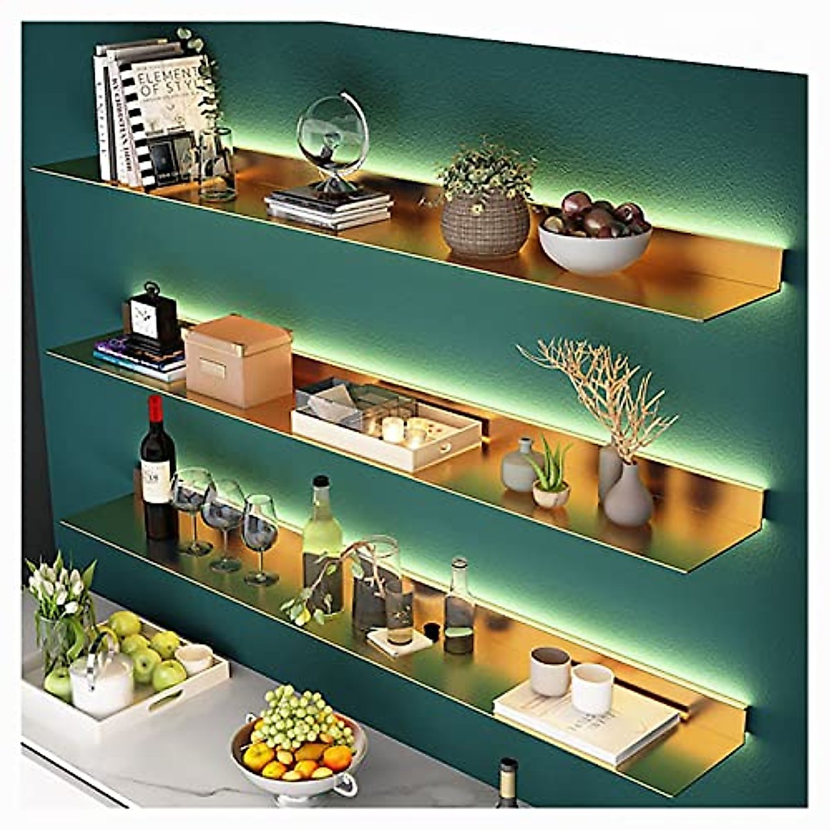 Floating Display Shelf with Built-in Illuminated LED Light and Transformer, Metal Wall Mounted Light-Emitting Shelves, Lighted Display Stand for Entrance Bar Countertop Living Room Bathroom ( Color :