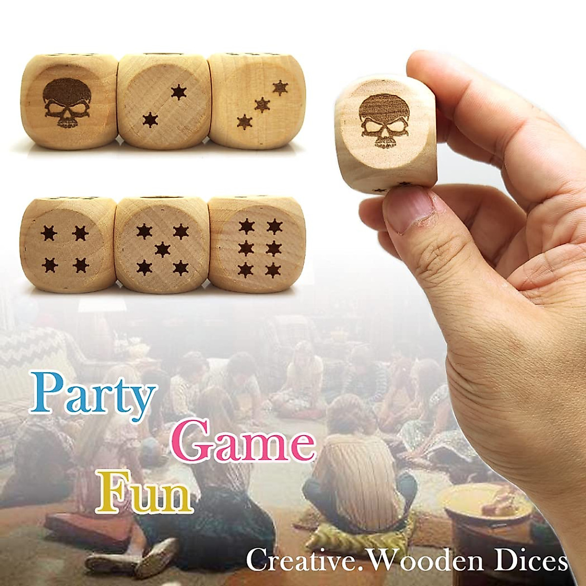 Hometu Creative Wooden Game Dice Set - Skull Head Punk Style Wood Playing Dices Rolling Decider for Indoor Outdoor Party Favor 2PCS