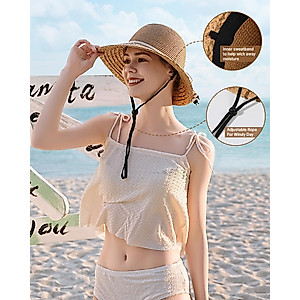 Beach Hats for Women, Beach Hat Womens UPF 50+, Straw Hat for Women Sun Hat Foldable Roll up Cap Khaki