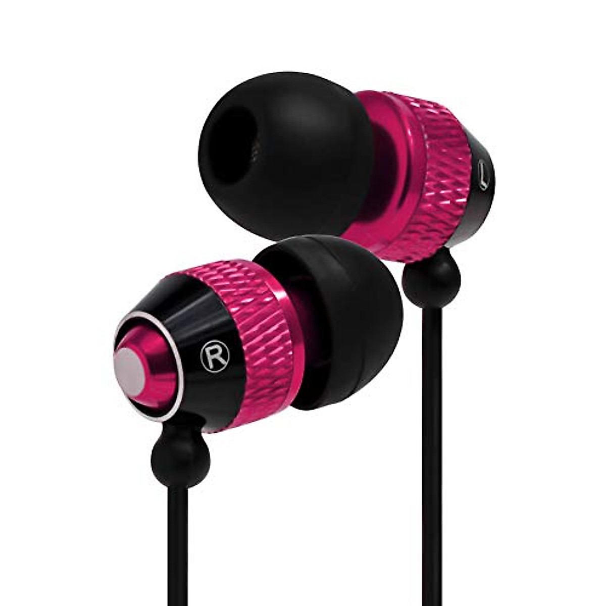 Bastex Universal Earphone/Ear Buds 3.5mm Stereo Headphones in-Ear Tangle Free Cable with Built-in Microphone Earbuds for iPhone iPod iPad Samsung Android Mp3 Mp4 and More-Hot Pink/Black