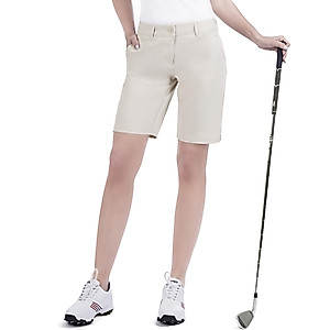 Women's Golf Shorts Relaxed Fit Stretch Bermuda Shorts Knee Length Tech Twill Ladies Golf Shorts Size 6 Beige